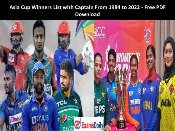 Asia Cup Winners List with Captain From 1984 to 2022 - Free PDF Download