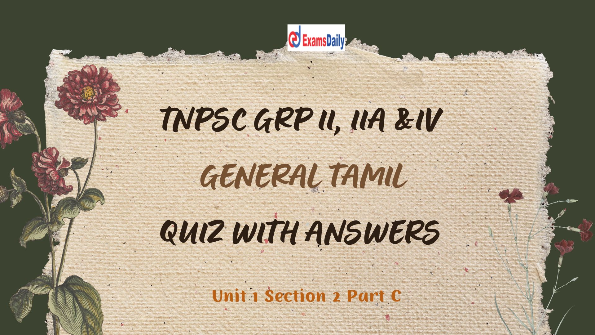 TNPSC Group II, IIA & IV General Tamil Quiz with Answer || Unit 2 Part C - PDF Download…!!